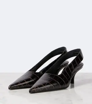 TOTEME Croc-effect Leather Slingback Pumps - Brown