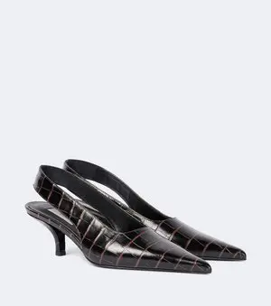 TOTEME Croc-effect Leather Slingback Pumps - Brown