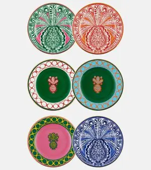 La DoubleJ Pineapple Set Of 6 Dessert Plates - Multicoloured