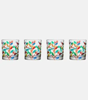 LES-OTTOMANS Floral Set Of 4 Crystal Tumblers - Multicoloured