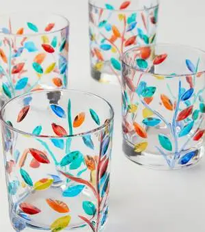 LES-OTTOMANS Floral Set Of 4 Crystal Tumblers