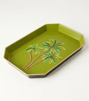 LES-OTTOMANS Palms Hand-painted Iron Tray - Multicoloured