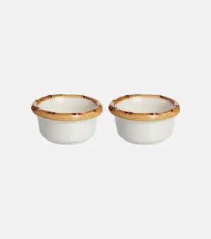 LES-OTTOMANS Bamboo Set Of 2 Ceramic Bowls - Multicoloured