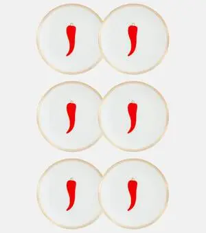 BITOSSI Chilli Pepper Set Of 6 Bread Plates - White