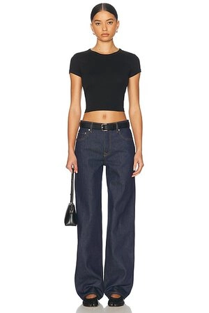 Enza Costa Supima Baby Rib Cropped Tee - Black
