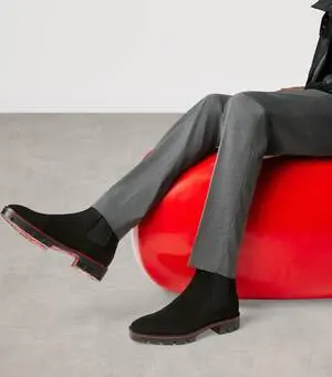 CHRISTIAN LOUBOUTIN Alpinosol Suede Chelsea Boots - Red