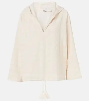 Tory Burch Jacquard Cotton-blend Terry Hooded Pullover - White