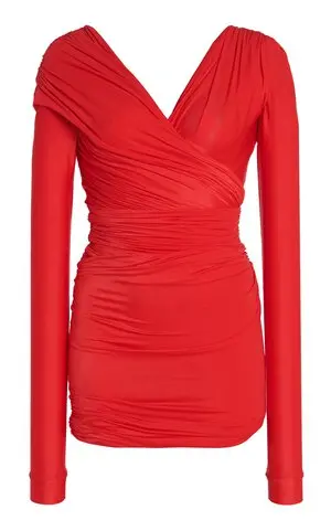 Balenciaga Ruched Jersey Mini Dress - Red