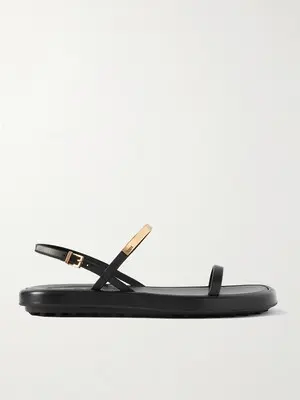 TOD'S Embellished Leather Slingback Sandals - Black