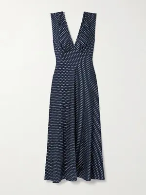 DÔEN Tahlia Belted Polka-dot Midi Dress - Blue