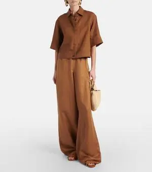 Max Mara Onore Linen And Silk Twill Wide-leg Pants