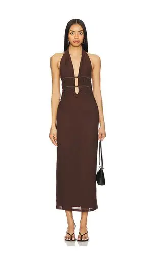 Misha Collection Celine Halterneck Midi Dress - Chocolate