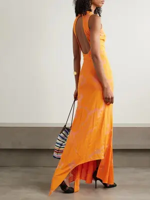 Etro Asymmetric Open-back Devoré-jersey Maxi Dress