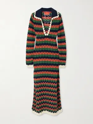 La DoubleJ Perry Scalloped Striped Midi Dress - Multi