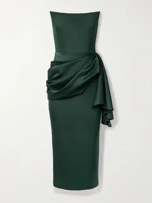 Alex Perry Strapless Draped Satin-crepe Midi Dress