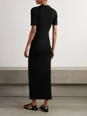 Le Kasha Ribbed Cashmere Midi Dress With Horn Buttons
