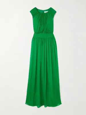 Saloni Gathered Silk-blend Crepon Maxi Dress - Green