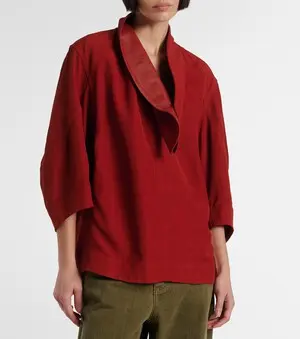 Bottega Veneta Leather-trimmed Viscose And Linen Blouse