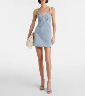 SELF-PORTRAIT Embellished Bow-detail Denim Minidress