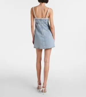 SELF-PORTRAIT Embellished Bow-detail Denim Minidress