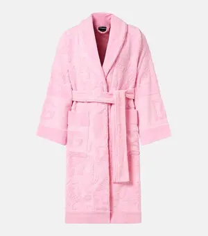 Dolce & Gabbana Dg Cotton Terry Jacquard Bathrobe - Pink