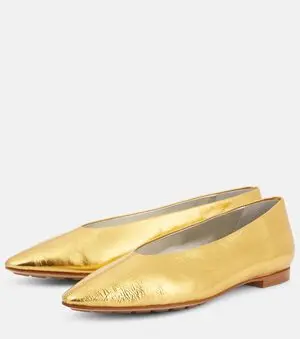 Bottega Veneta Sofia Metallic Leather Ballet Flats - Gold