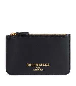 Balenciaga Leather Cash 2.0 Zipped Card Holder - Black