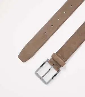 BOSS Suede Belt With Oversized Silver-tone Buckle