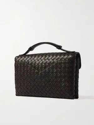 Bottega Veneta Knot Lock Medium Intrecciato Leather Shoulder Bag - Brown
