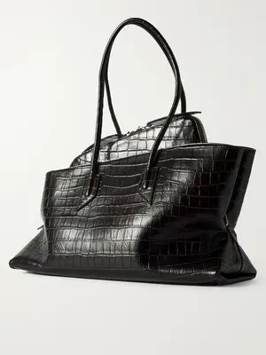 Attico La Passeggiata Medium Asymmetric Croc-effect Leather Tote - Brown