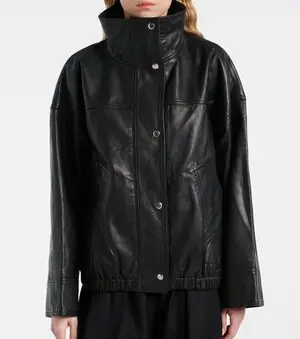 RÓHE Leather Bomber Jacket - Black