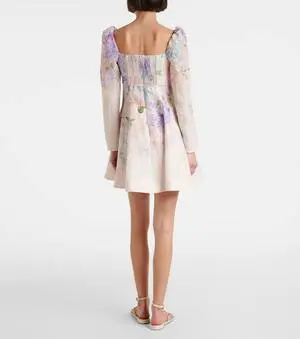 Zimmermann Dawning" Floral Puff-sleeve Linen Minidress