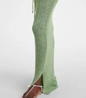BANANHOT Sequined Knitted Maxi Skirt - Green