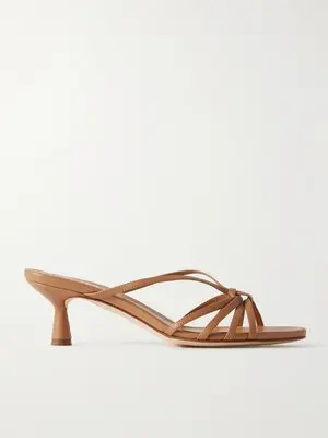 AeydĒ Aeyde Abby Knotted Leather Kitten Heel Sandals Brown