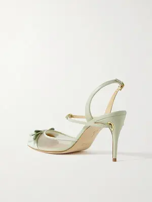 Jennifer Chamandi Vittorio 85 Mesh And Leather-trimmed Elaphe Slingback Pumps