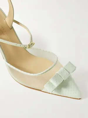 Jennifer Chamandi Vittorio 85 Mesh And Leather-trimmed Elaphe Slingback Pumps