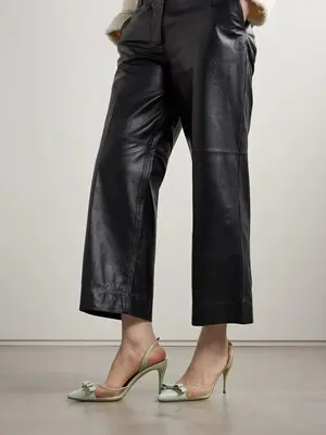 Jennifer Chamandi Vittorio 85 Mesh And Leather-trimmed Elaphe Slingback Pumps
