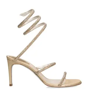 Rene Caovilla Embellished Spiral Ankle Strap Sandals - Beige