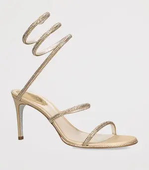 Rene Caovilla Embellished Spiral Ankle Strap Sandals - Beige
