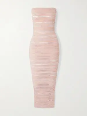Balmain Strapless Sequin-embellished Open-knit Midi Dress