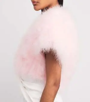 YVES SALOMON Feather Bolero Jacket - Pink