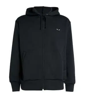 Play Comme Des Garcon Zip-up Hoodie With Heart Logo - Black