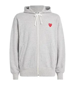 Play Comme Des Garcon Zip-up Hoodie With Heart Logo - Grey