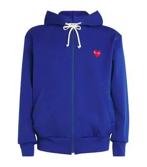 Play Comme Des Garcon Zip-up Hoodie With Heart Logo - Navy