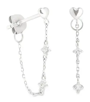 ASTRID & MIYU Heart Chain Earrings With Topaz In White Gold - Silver