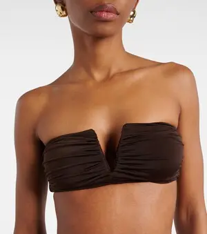 Jade Swim Clara Ruched Bandeau Bikini Top - Brown