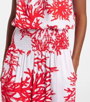 Melissa Odabash Naomi Strapless Coral Print Jumpsuit