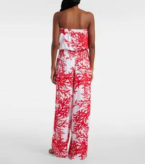Melissa Odabash Naomi Strapless Coral Print Jumpsuit