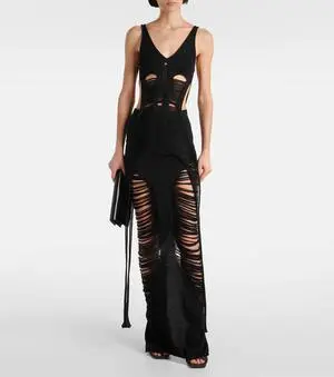 Rick Owens Knitted Wool Cut-out Maxi Dress