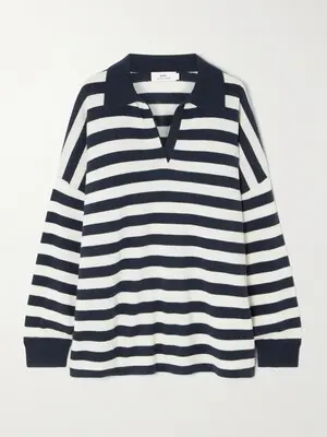 Arch4 Victoria Oversized Striped Cashmere Polo Sweater - Blue